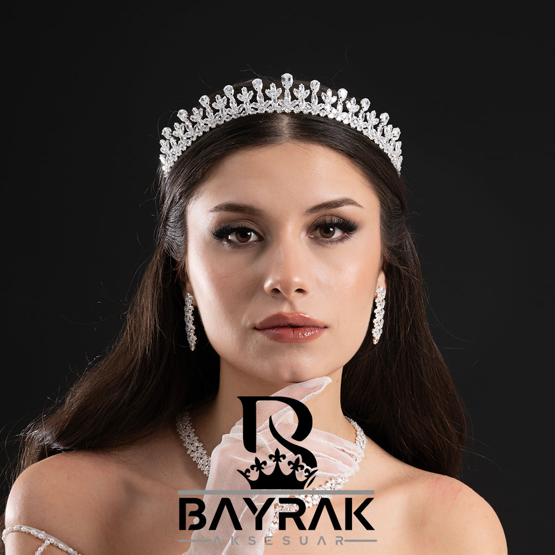 ELARİS - 530 - / ZİRKON TAŞLI GELİN TACI | Bayrak Aksesuar